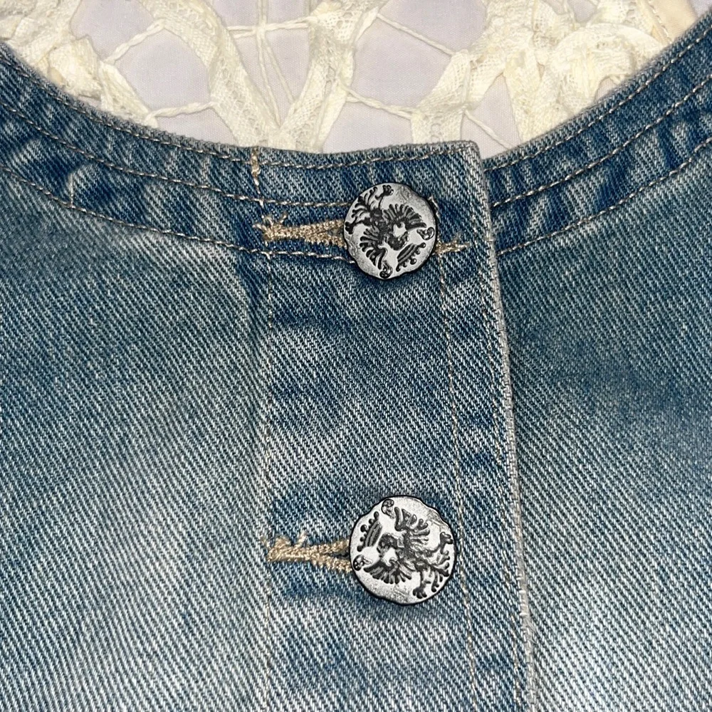 Free People | Tops | Free People Denim Lace Embroidered Back Boho ...